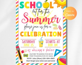 Hello Summer Editable Printable Digital Invitation End of School Year ...