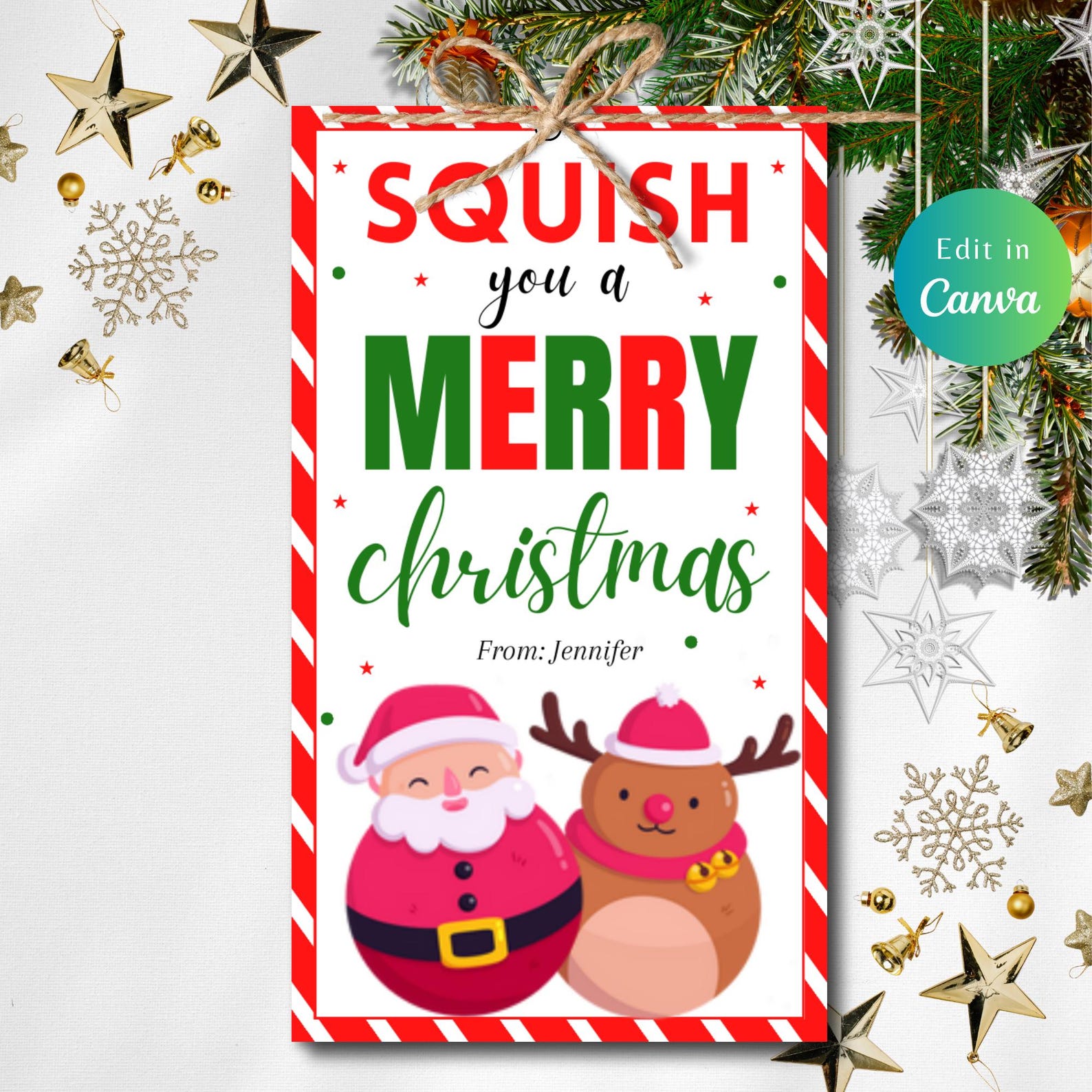 Editable SQUISH CHRISTMAS Tag, Squishing You a Merry CHRISTMAS, Fun ...
