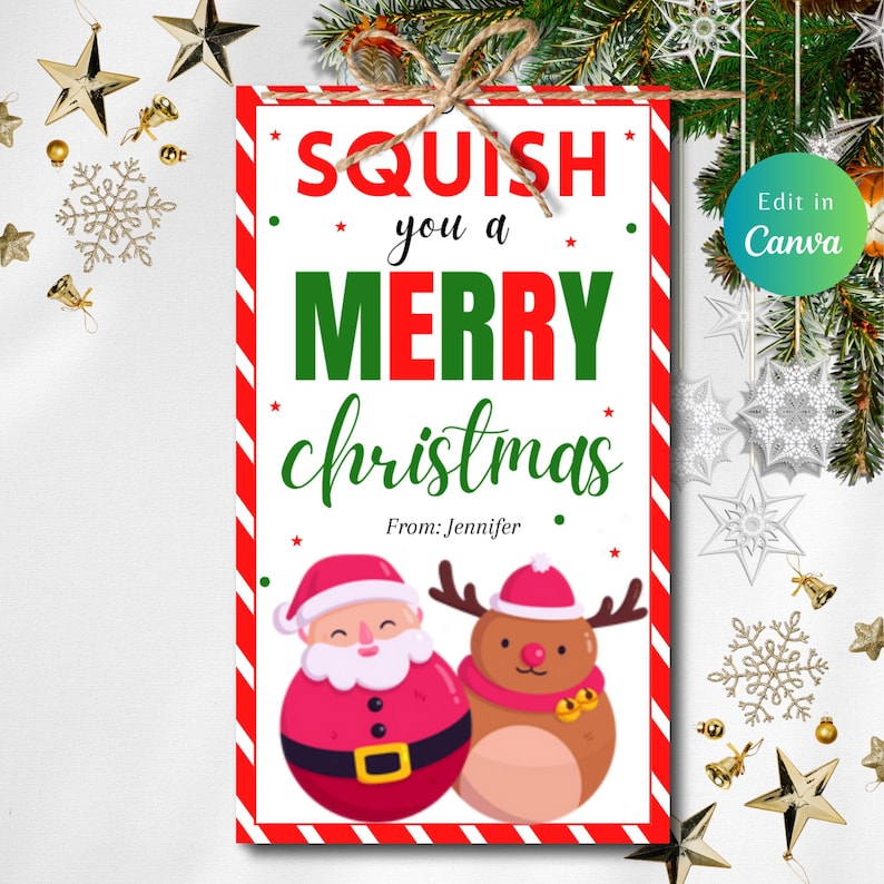 Editable SQUISH CHRISTMAS Tag, Squishing You a Merry CHRISTMAS, Fun ...