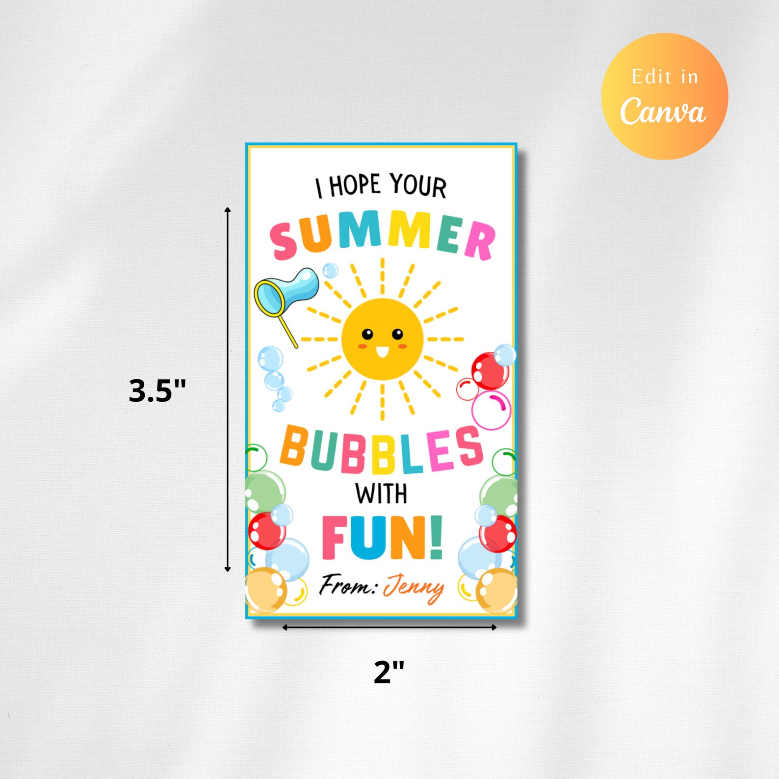 Editable End of School Bubble Tags Summer Vacation Bubble Favor Tag ...