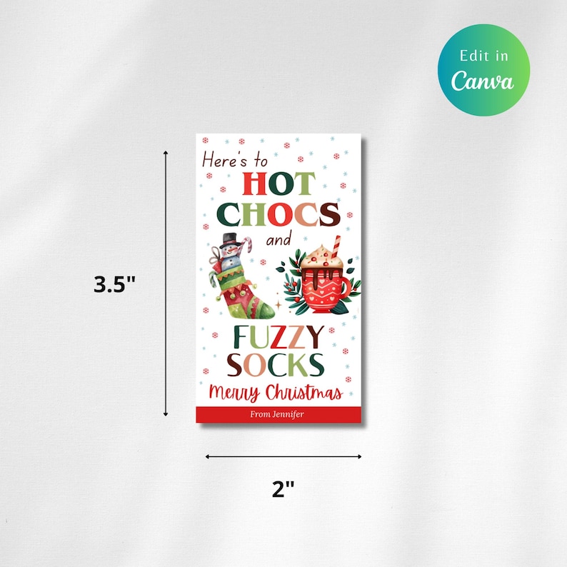 Editable HOT CHOCOLATE and Fuzzy Socks Christmas Gift Tag,hot Chocolate ...
