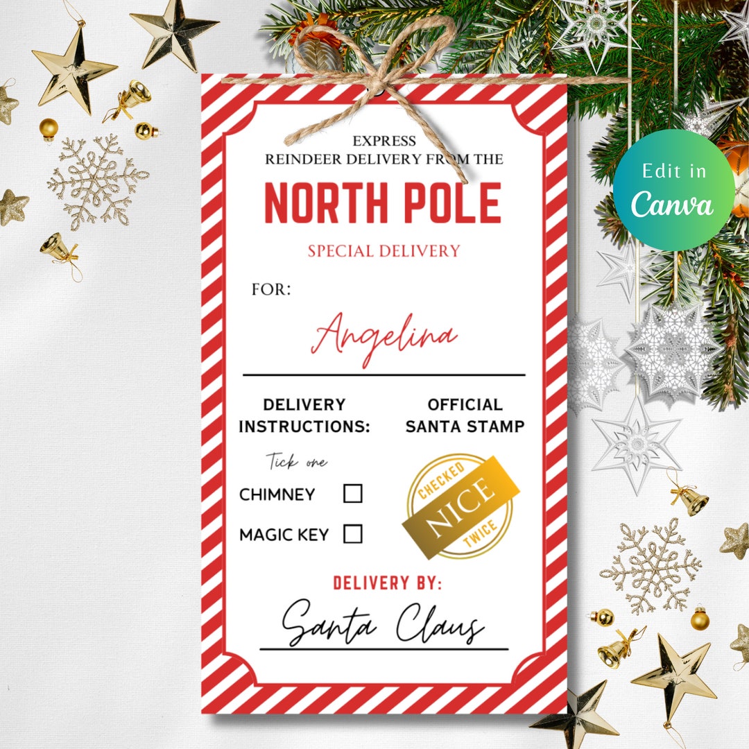 Editable North Pole Express Delivery Christmas Tag Template, Editable ...