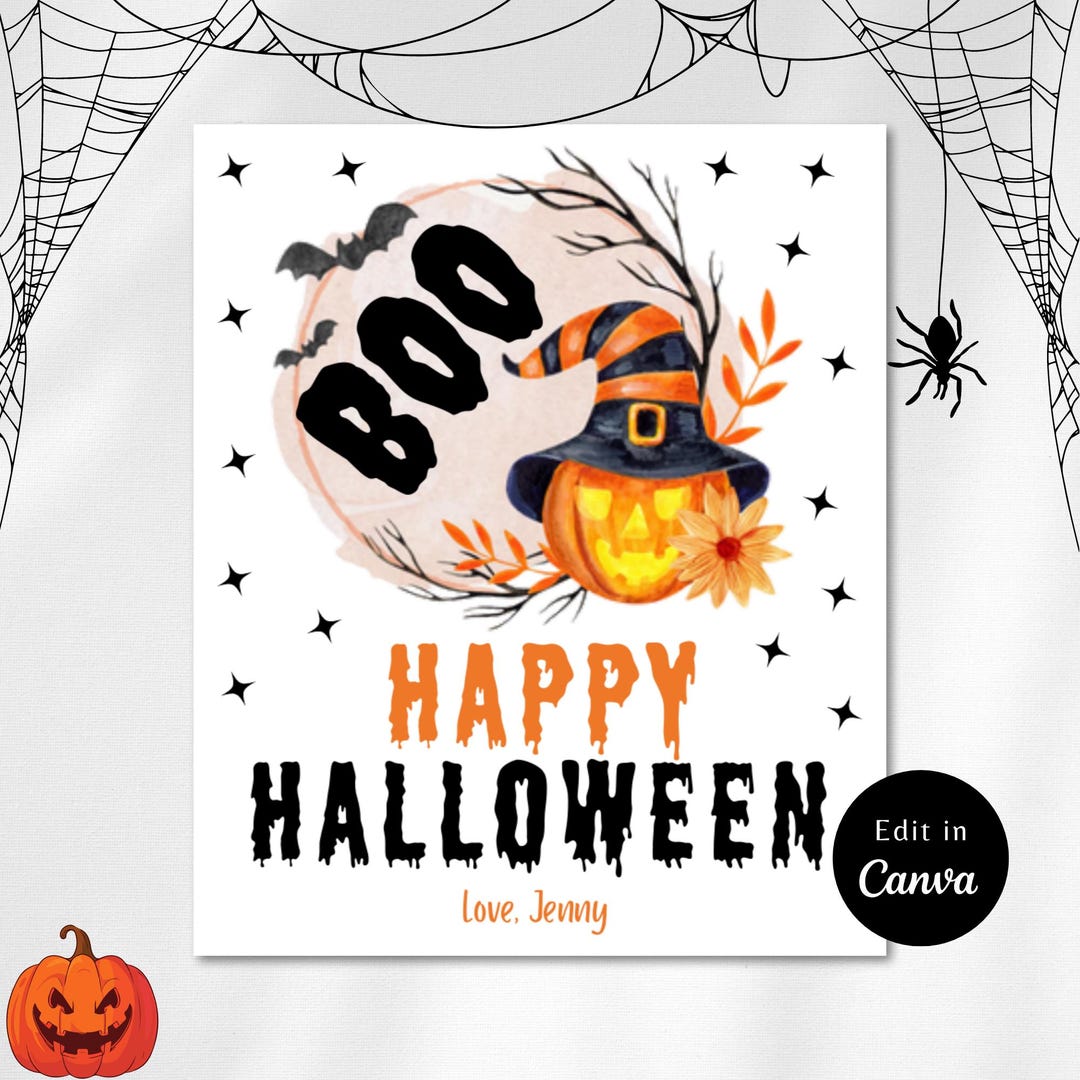 Editable HAPPY HALLOWEEN Tag, Halloween Treat Tag, Cute Ghost Tag ...