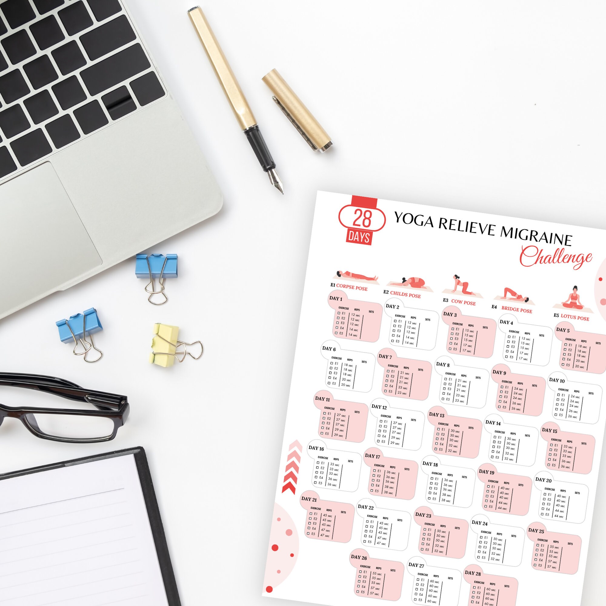 Editable 28 Days Yoga for Relieve Migraine Challenge, Relieve Headache ...