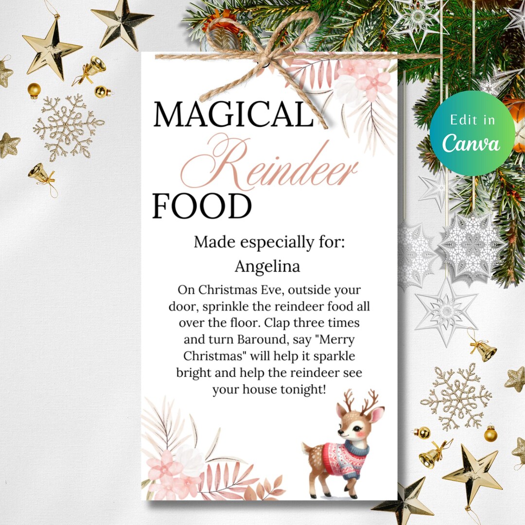 Editable REINDEER FOOD Tag, Reindeer Food, Reindeer Food Topper ...