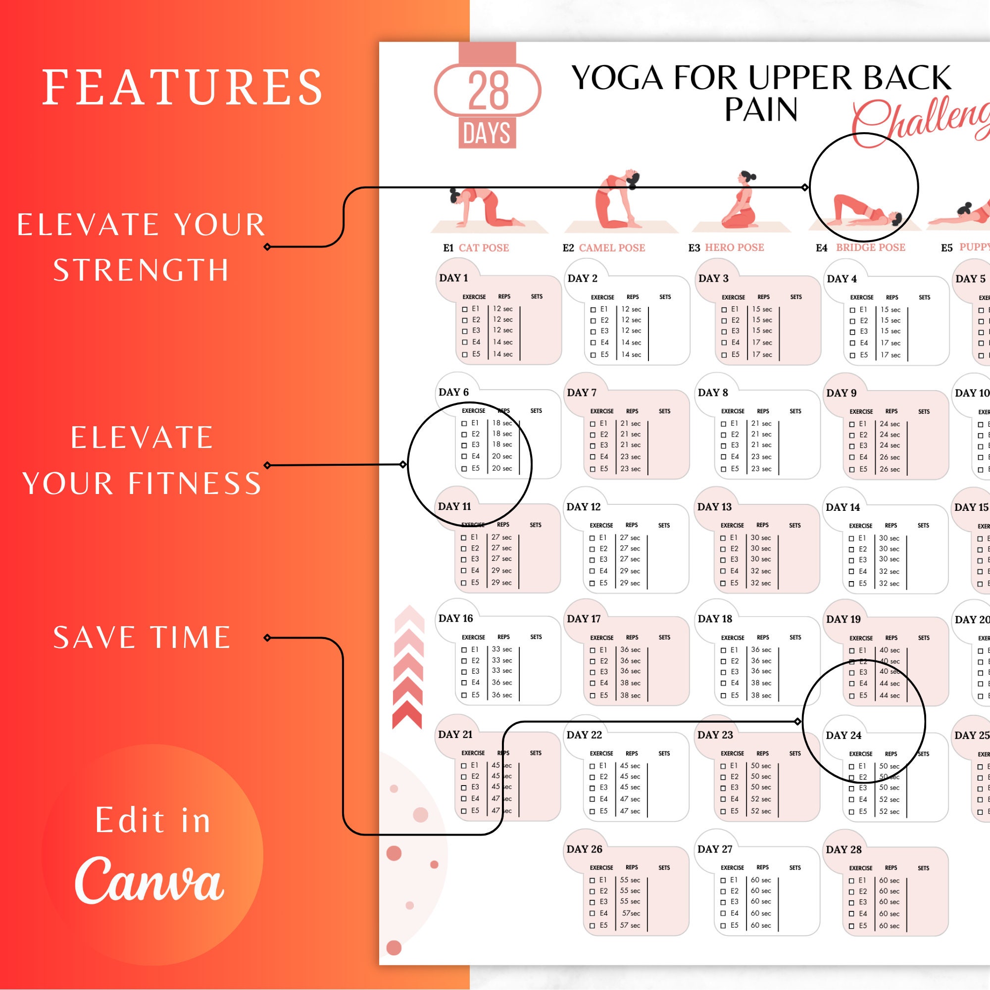 Editable 28 Days Yoga for Upper Back Pain Challenge, Back Pain, Upper ...