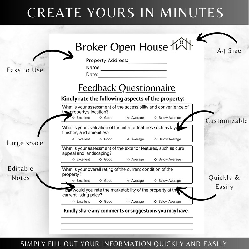 REAL ESTATE BROKER, Open House Form, Printable Questionnaire Open House ...