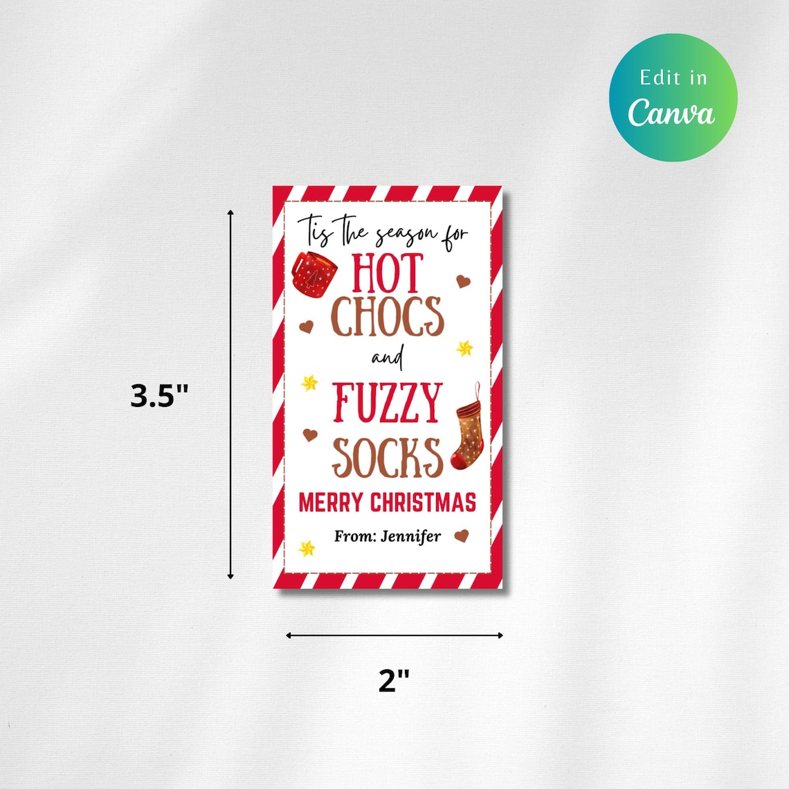 Editable HOT CHOCOLATE and Fuzzy Socks Christmas Gift Tag, Printable ...