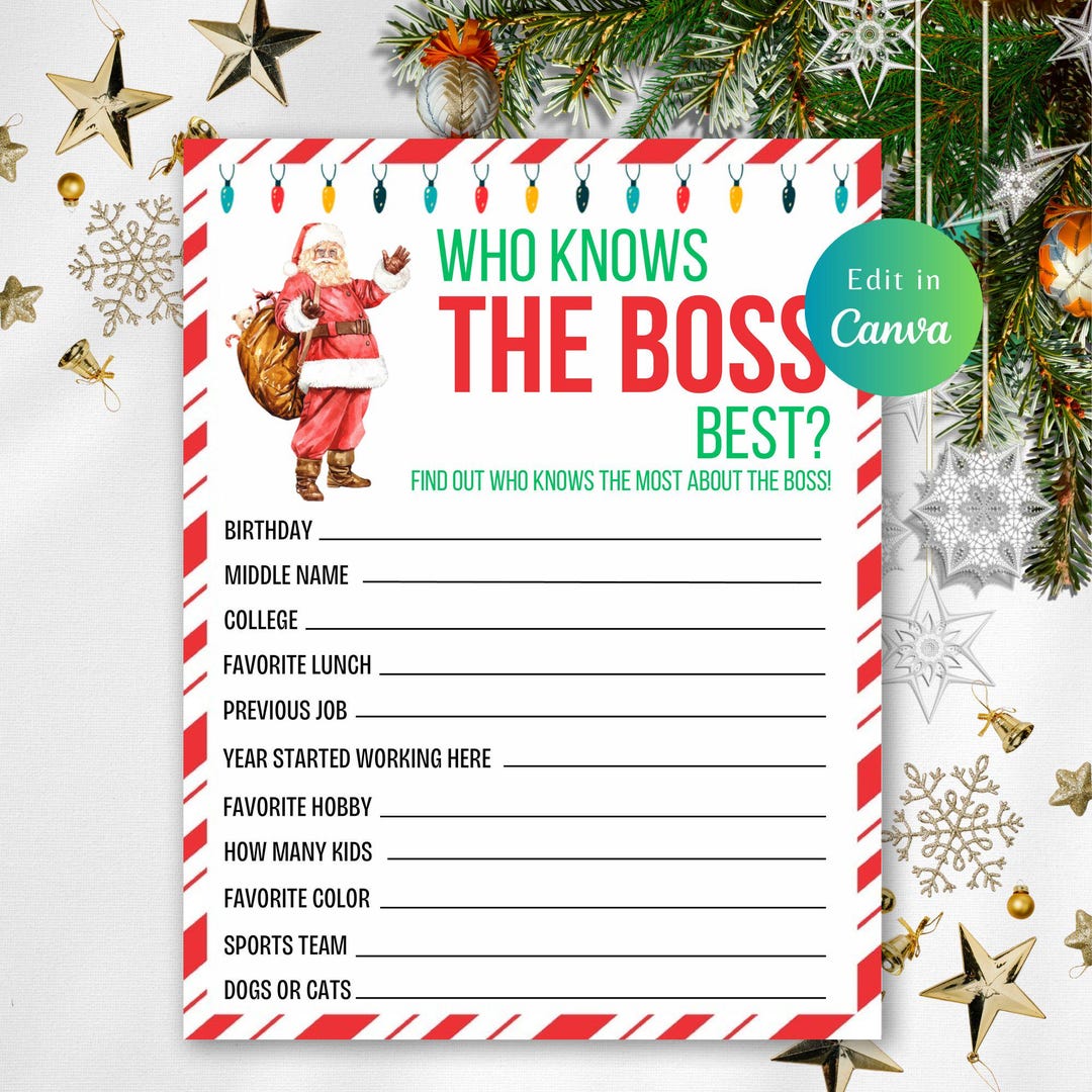 PRINTABLE WHO KNOWS the Boss Best, Games for Adults, Christmas Party ...