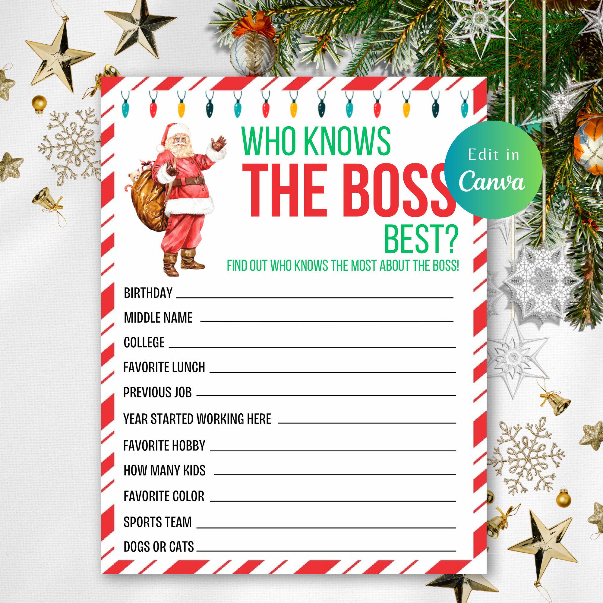 PRINTABLE WHO KNOWS the Boss Best, Games for Adults, Christmas Party ...