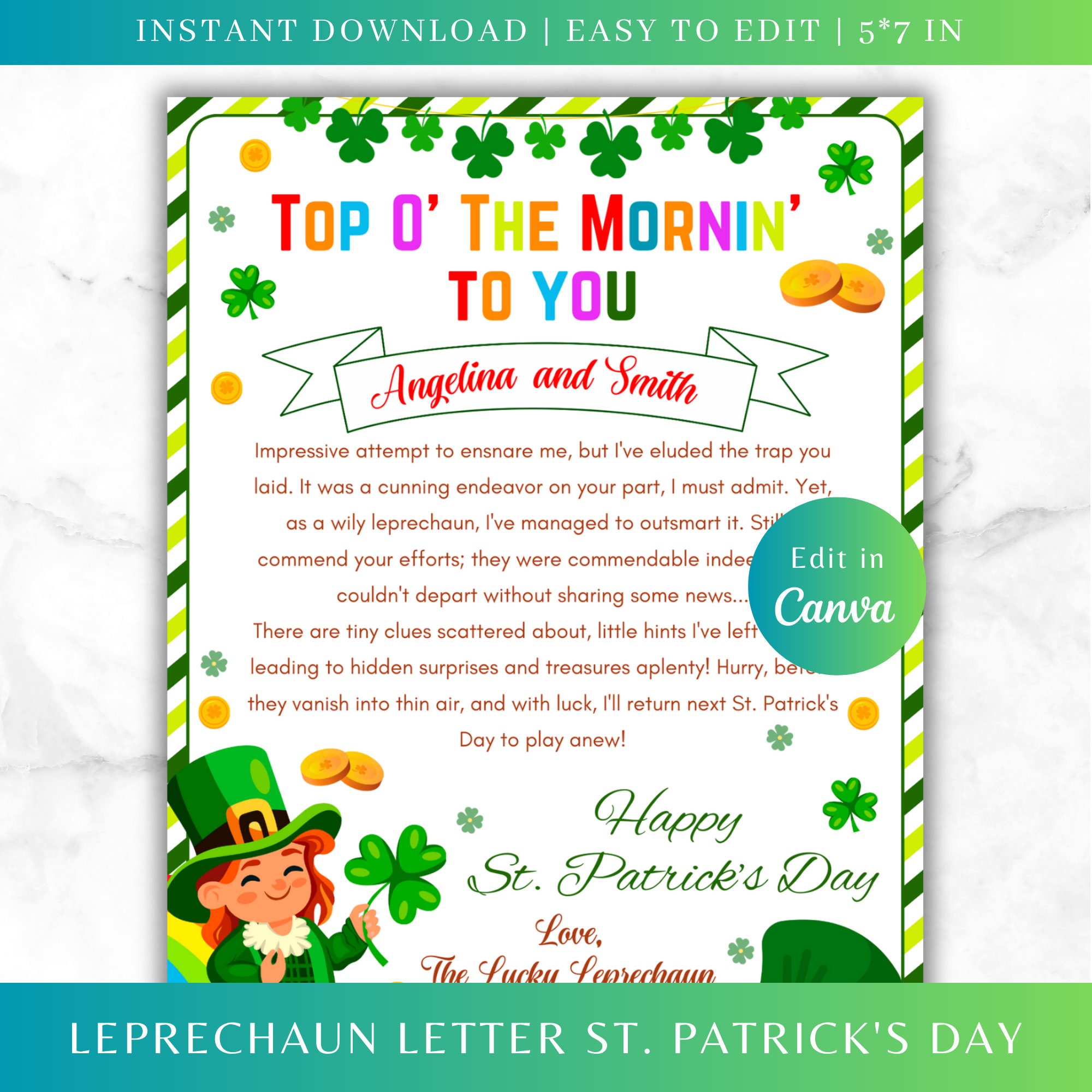 EDITABLE LEPRECHAUN LETTER St. Patrick' Day, Leprechaun Printable ...