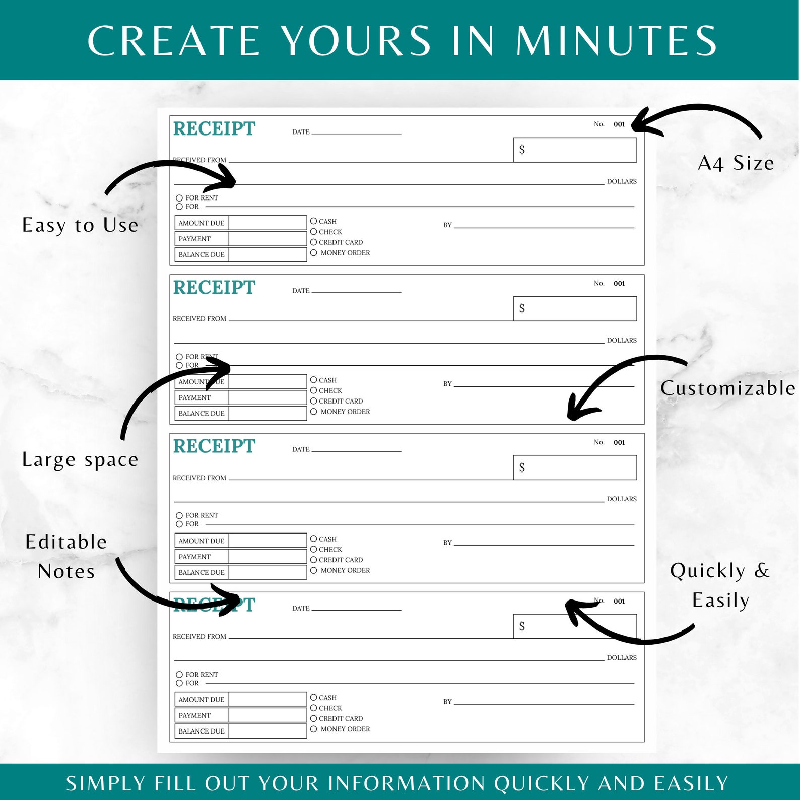 RENT Receipt,receipt Template, Receipt Template, Customer Receipt ...