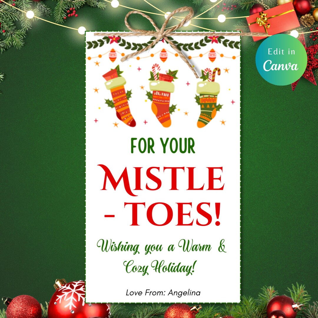EDITABLE FOR YOUR Misltetoes Christmas Gift Tags, Christmas Socks Gift ...