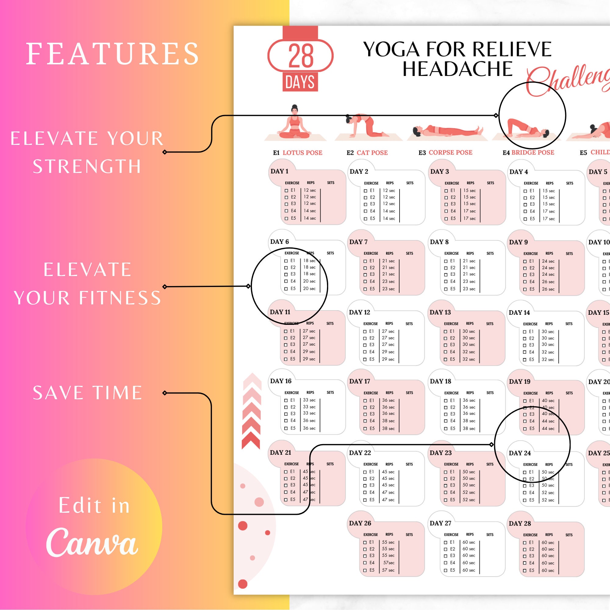 Editable 28 Days Yoga for Relieve Headache Challenge, Relieve Headache ...