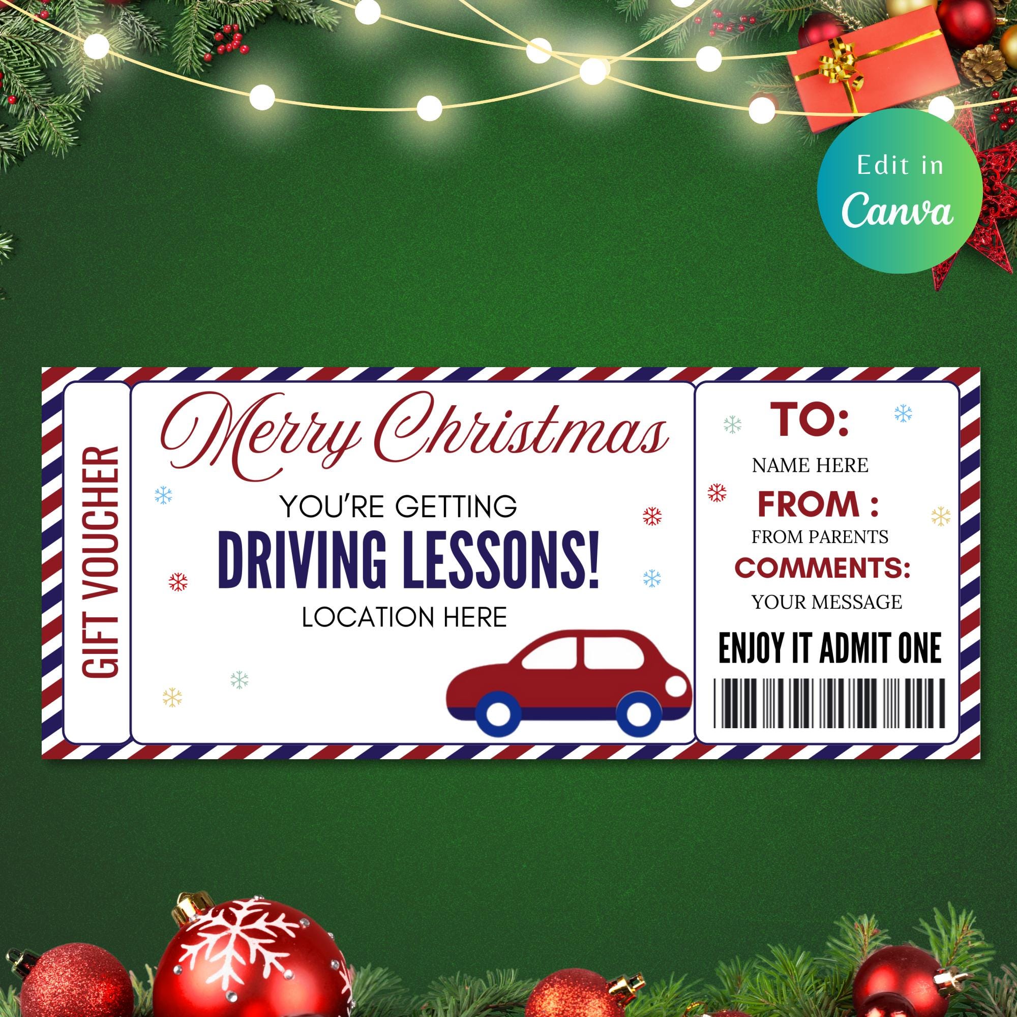 EDITABLE Driving Lessons Gift Voucher Template Certificate Ticket ...