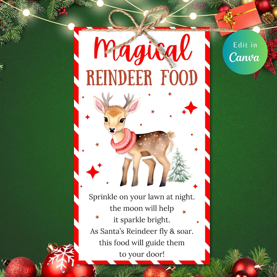 Editable REINDEER FOOD Tag, Treat Bag Topper, Reindeer Food, Reindeer ...