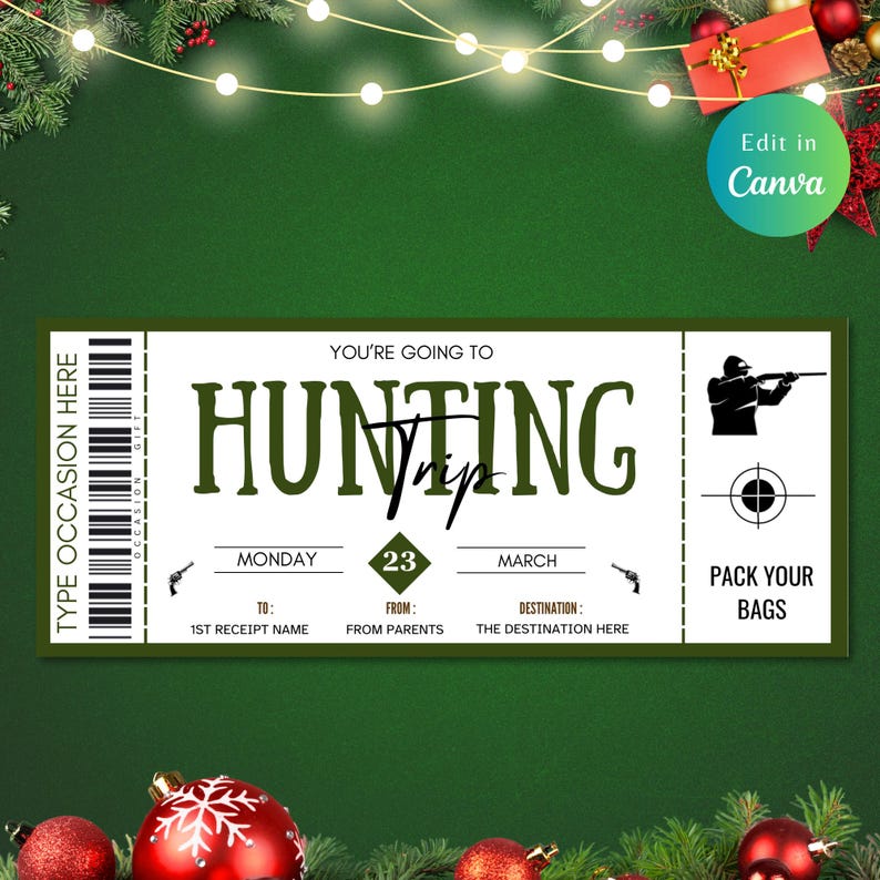 Editable Hunting Trip Ticket Gift Voucher, Printable Ticket, Hunting ...