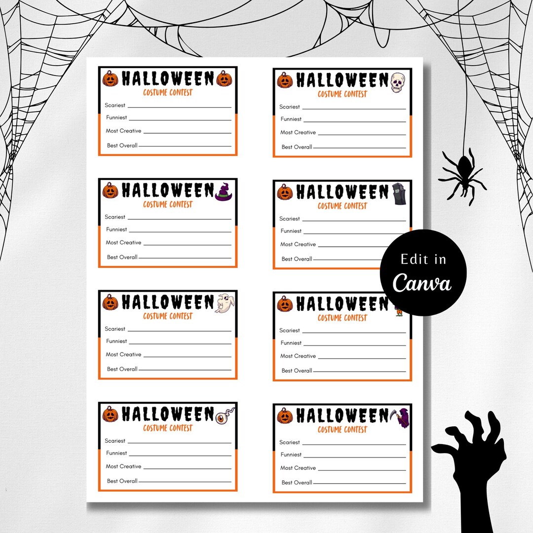 Editable HALLOWEEN COSTUME Contest Voting Cards, Halloween Games ...