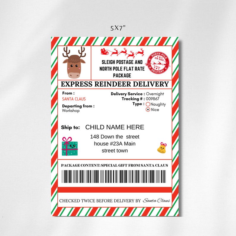 EDITABLE ELF MAIL Shipping Label, Christmas Elf, Northpole Gift Tags ...