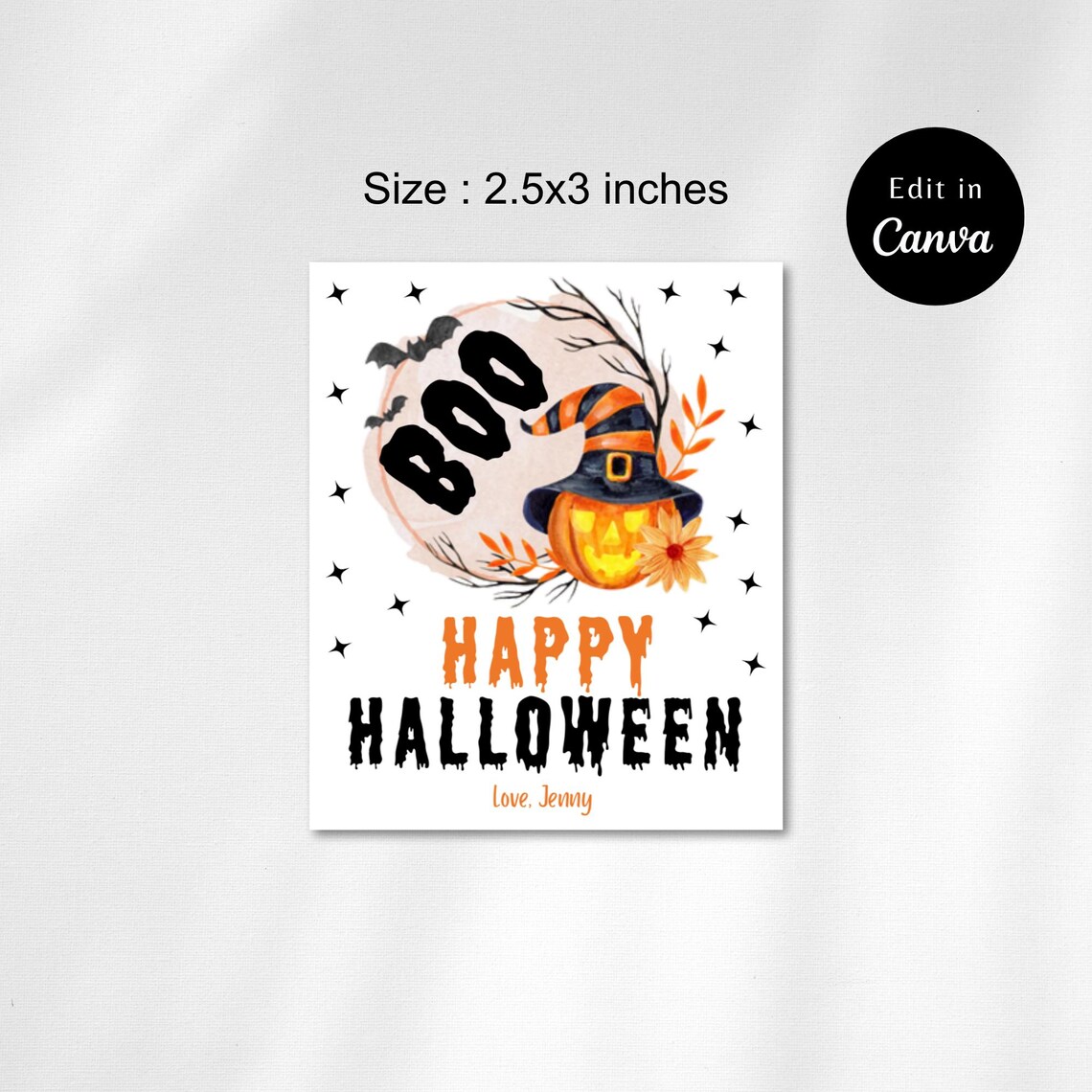 Editable HAPPY HALLOWEEN Tag, Halloween Treat Tag, Cute Ghost Tag ...