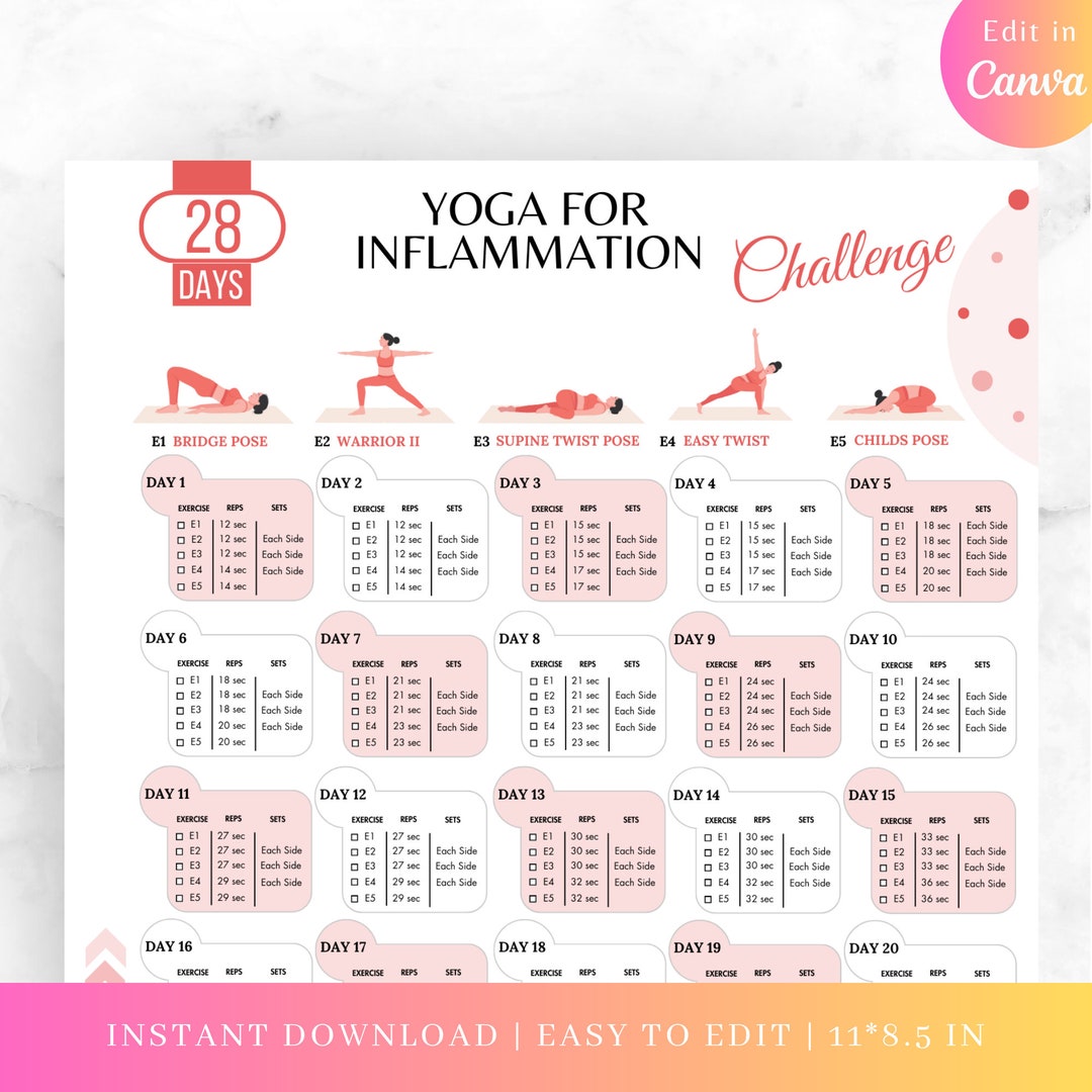 Editable 28 DAYS Yoga for Inflammation Challenge, Yoga Workout, 28 Days ...