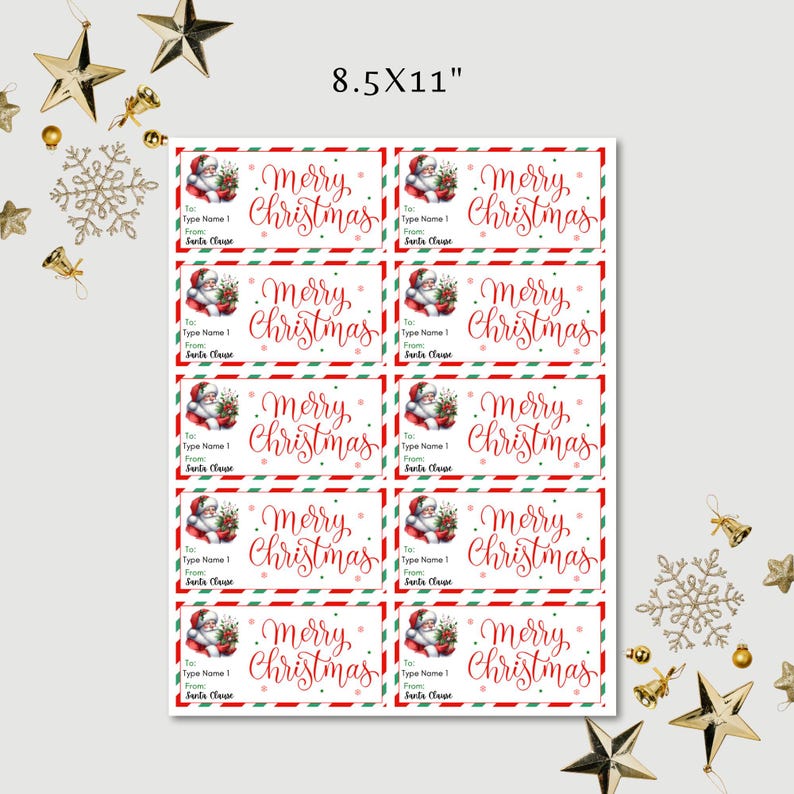 EDITABLE SANTA GIFT Tags Template Printable Christmas Labels Stickers ...