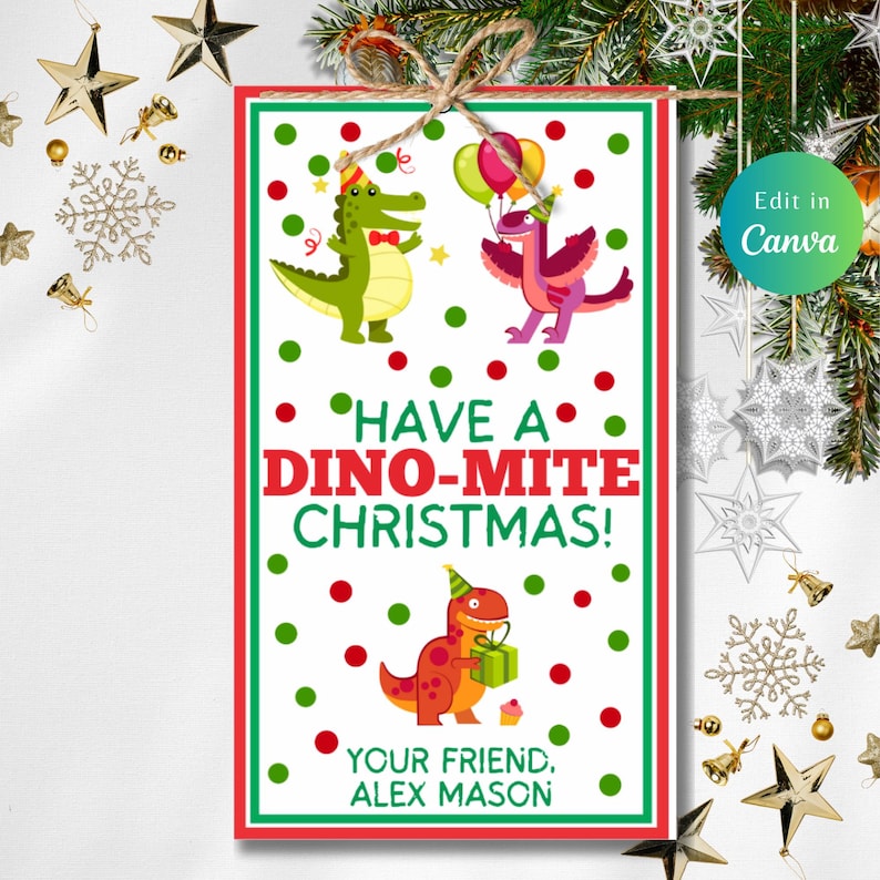 Editable DINOSAUR TAG for Kids, Christmas Gift Tag, School Gift Tags ...