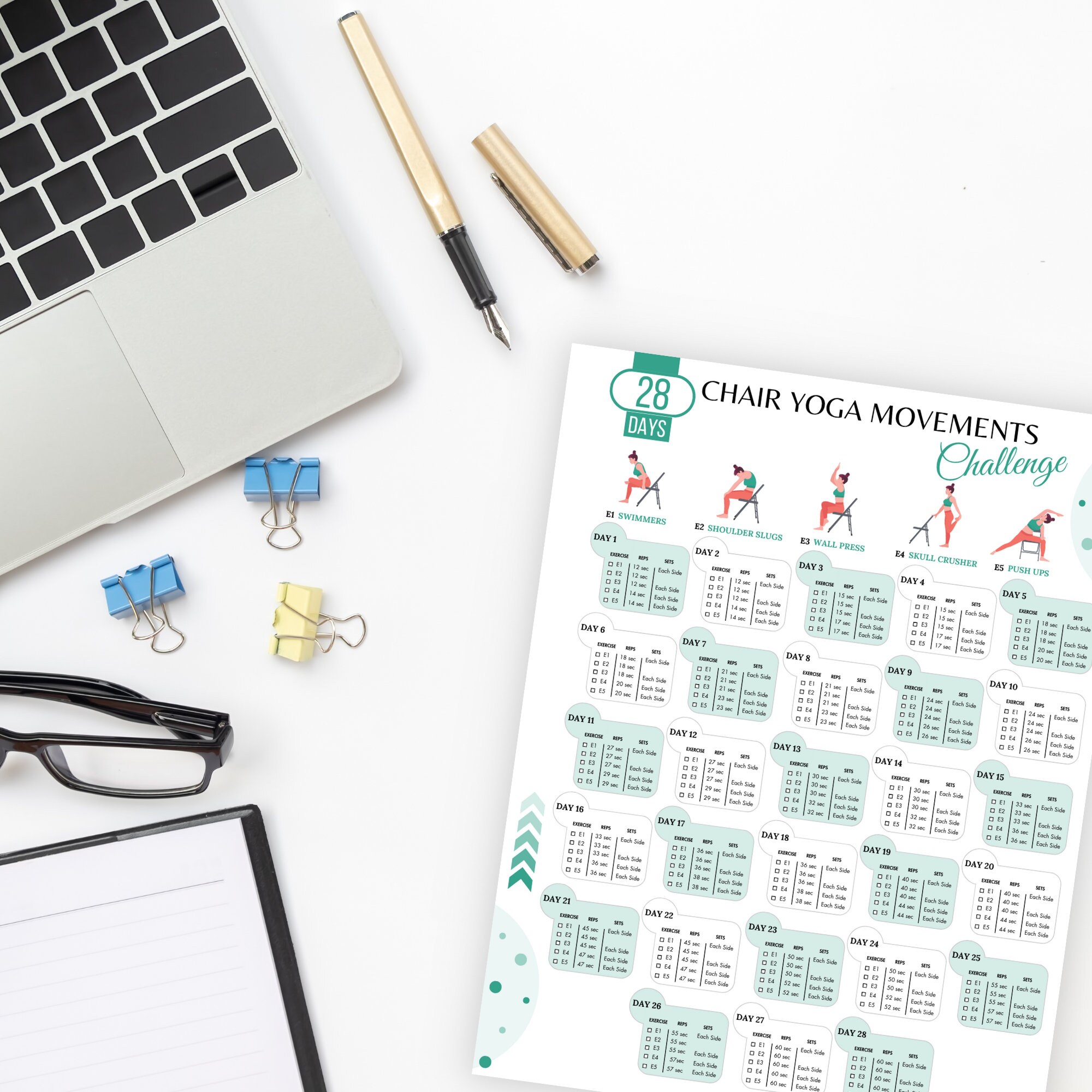 Editable 28 DAYS CHAIR YOGA Challenge, Chair Yoga, Chair Yoga Guide ...