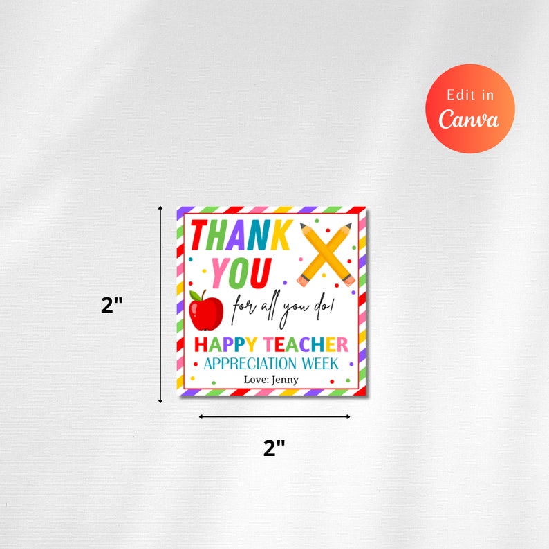 Editable Teacher Appreciation Week Gift Tags Thank You Teacher Gift Tag ...