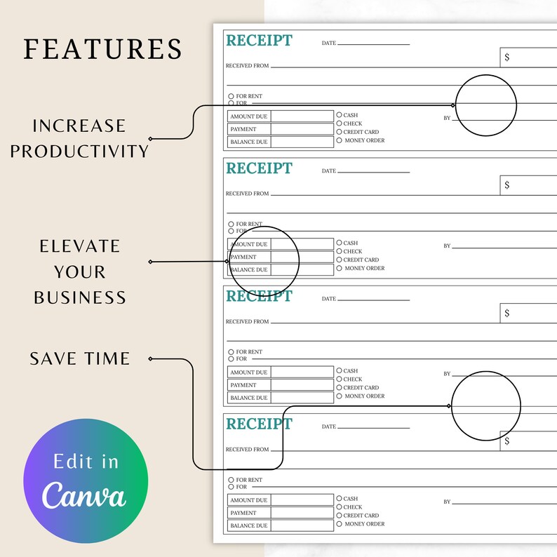 RENT Receipt,receipt Template, Receipt Template, Customer Receipt ...