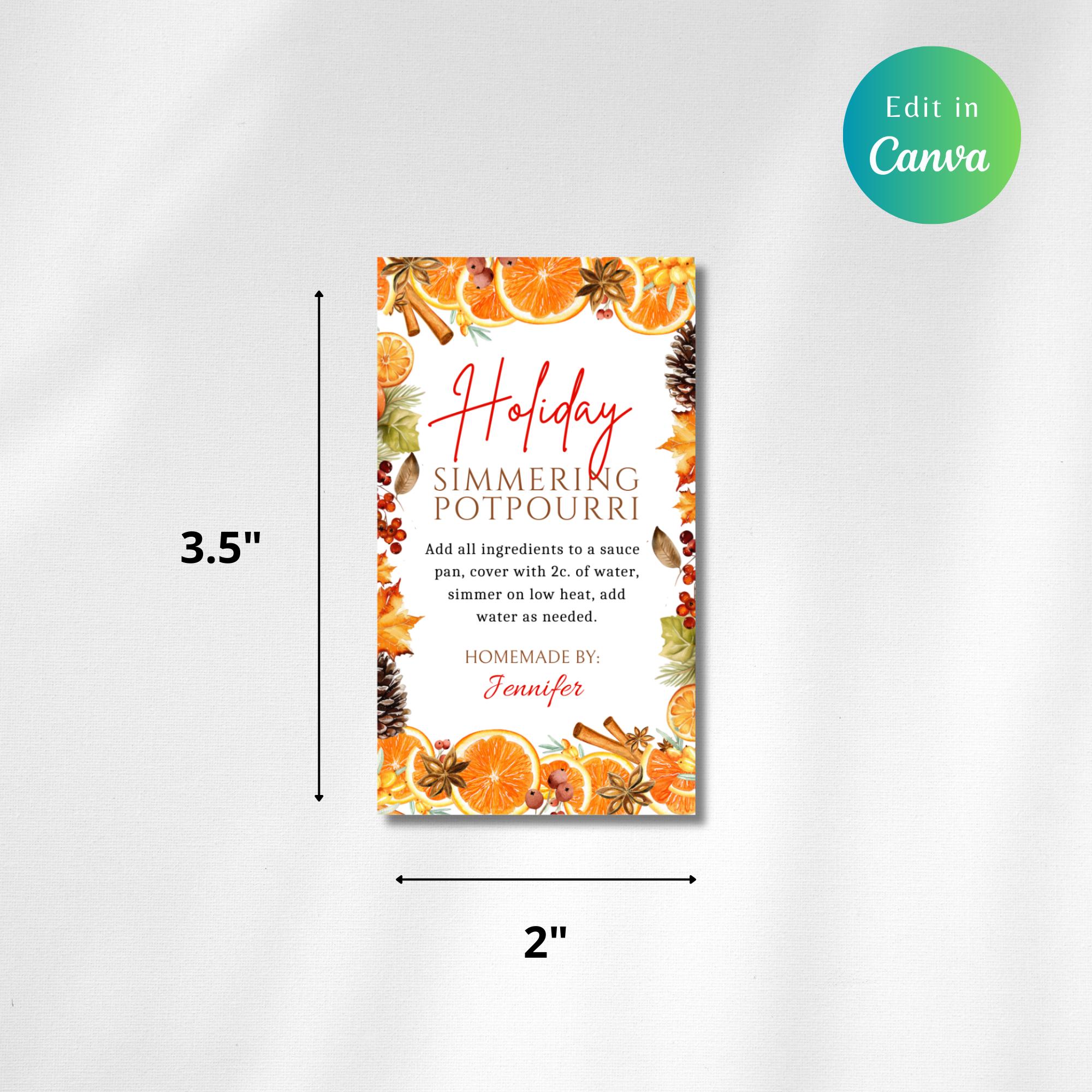 Editable STOVETOP POTPOURRI Instructions Tag, Christmas Simmer Pot Gift ...