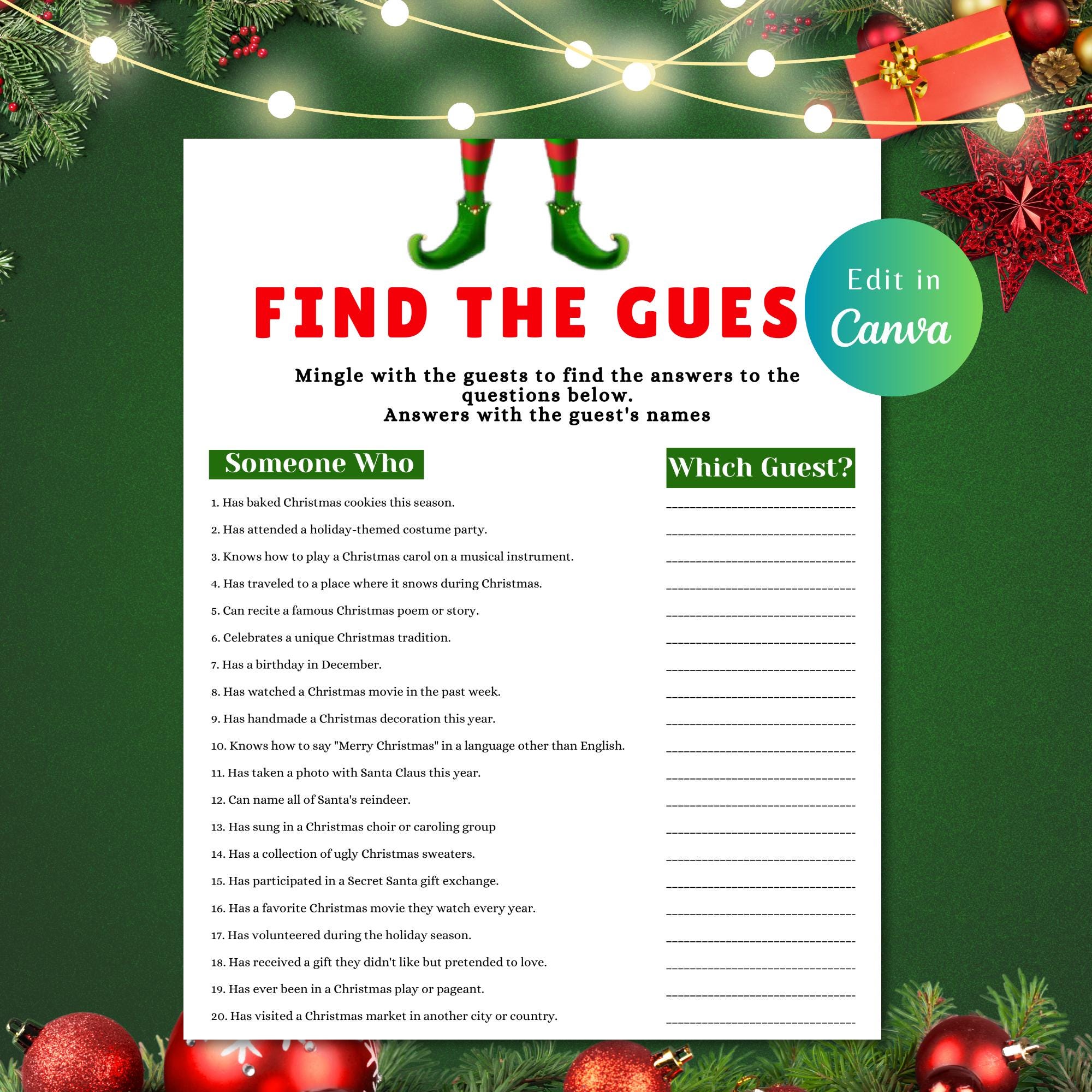 Editable FIND THE Guest, Party Games, Christmas, Games for Adults ...