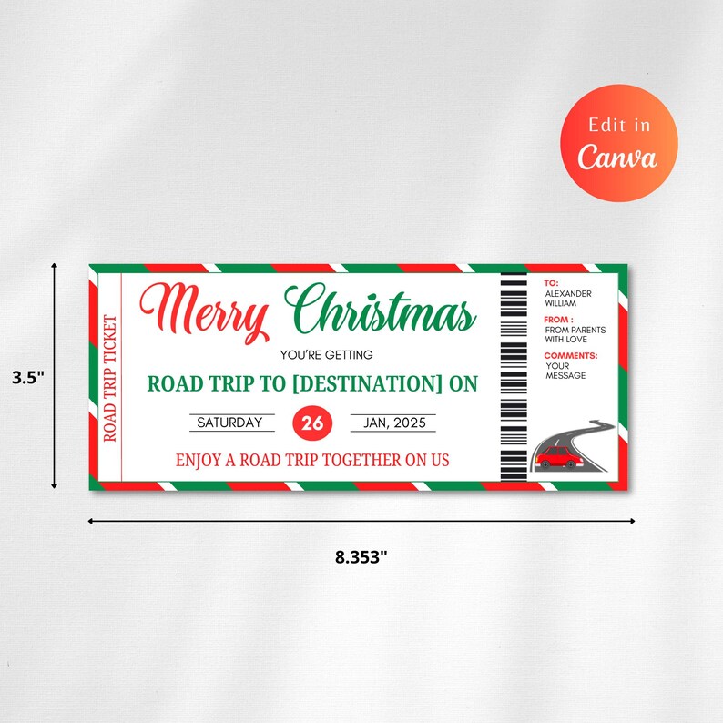 EDITABLE Road Trip Ticket Template, CHRISTMAS GIFT, Surprise Trip ...