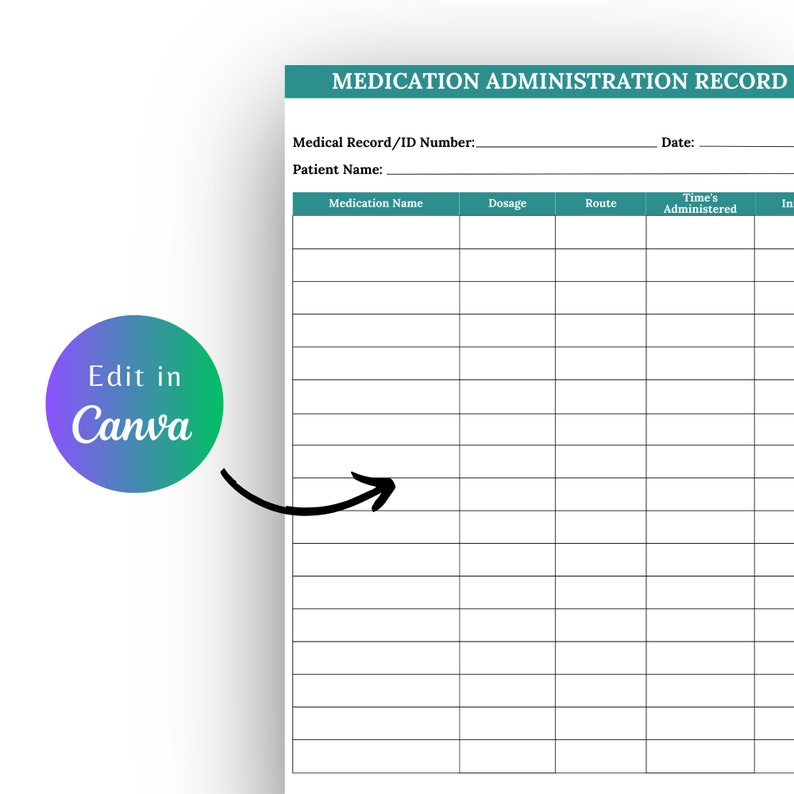 MEDICATION ADMINISTRATION RECORD, Prescription Tracker, Medication Log ...