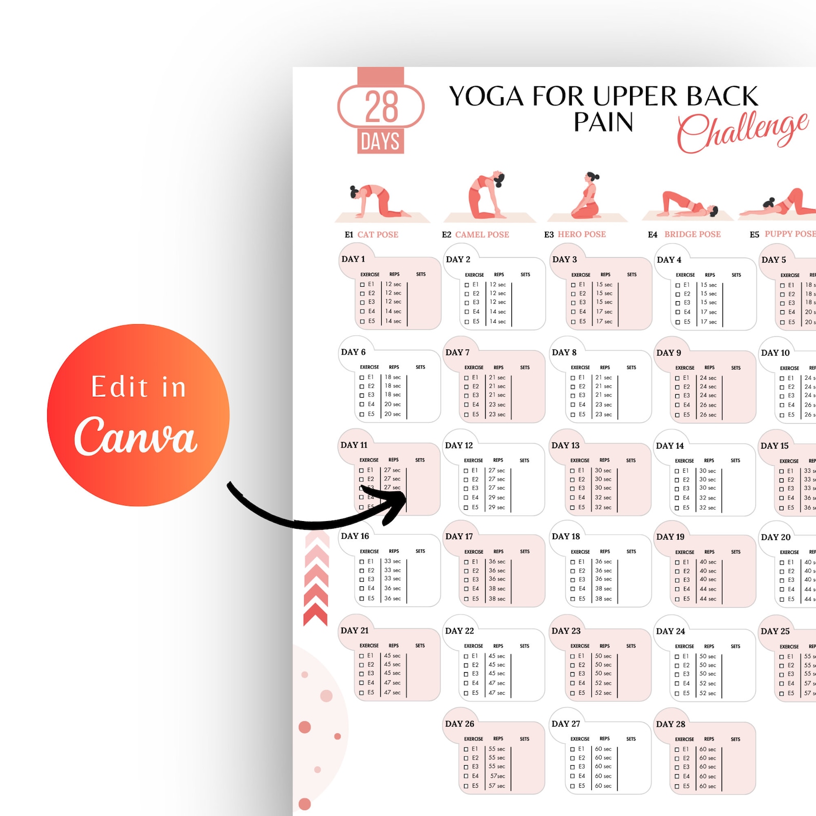 Editable 28 Days Yoga for Upper Back Pain Challenge, Back Pain, Upper ...