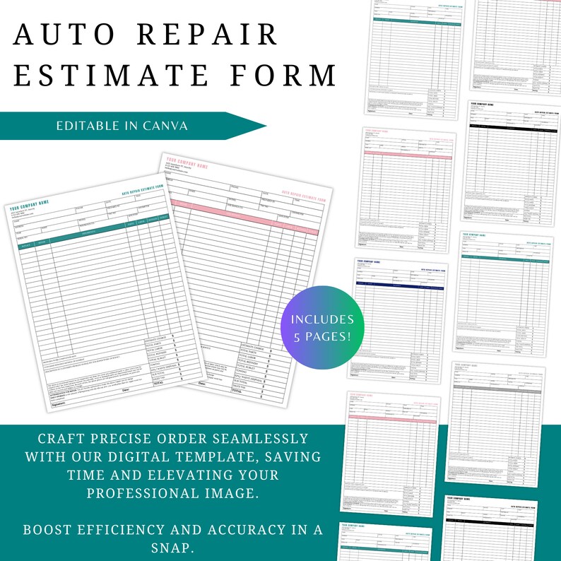 AUTO REPAIR Template,estimate Template, Estimate Form, Invoice Template ...