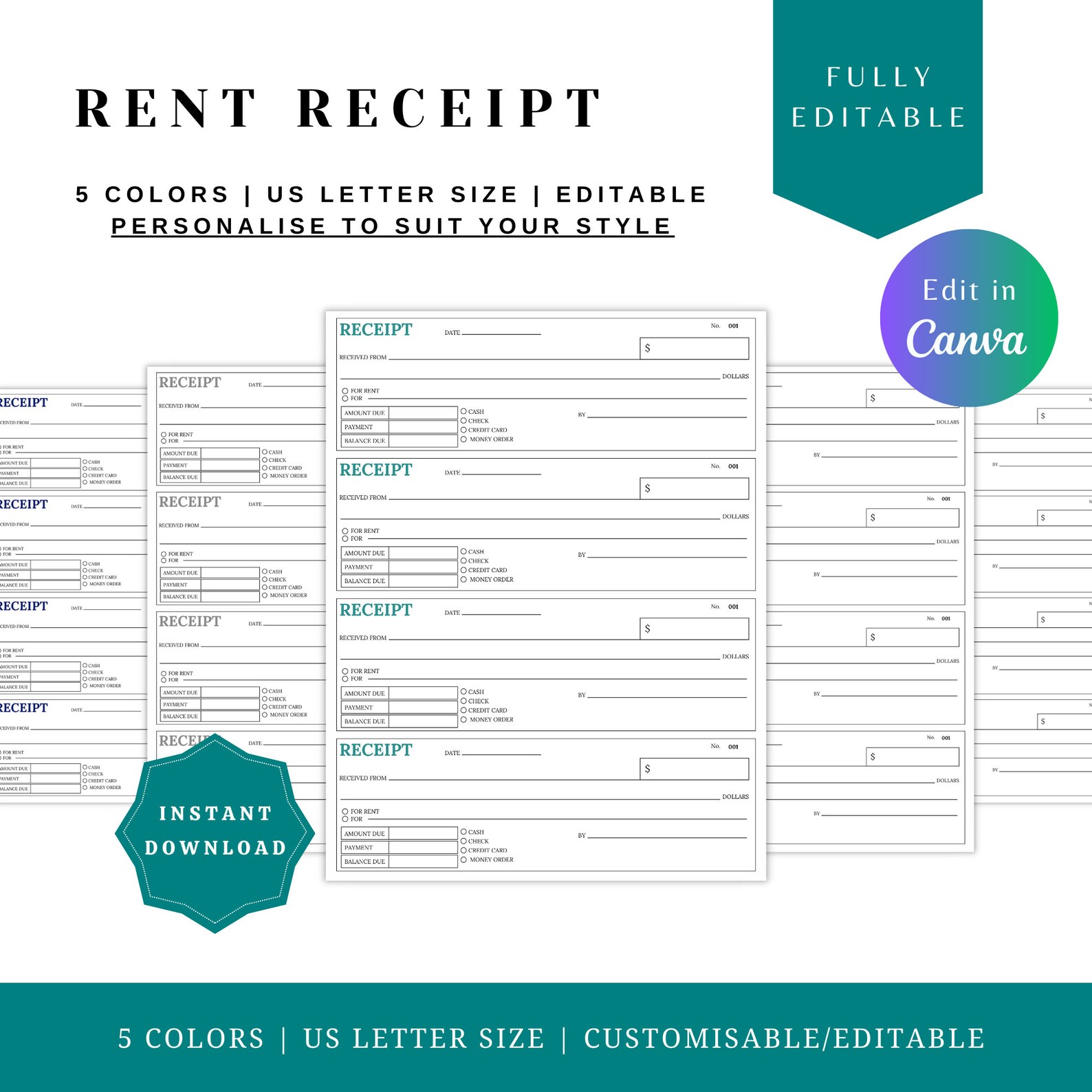 RENT Receipt,receipt Template, Receipt Template, Customer Receipt ...