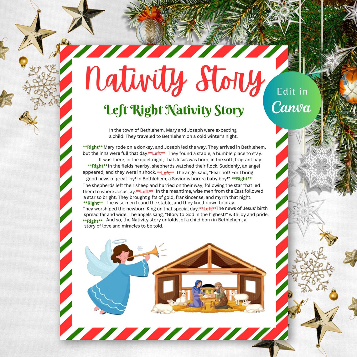 PRINTABLE LEFT RIGHT Nativity Story, Christmas, Bible, Nativity Game ...