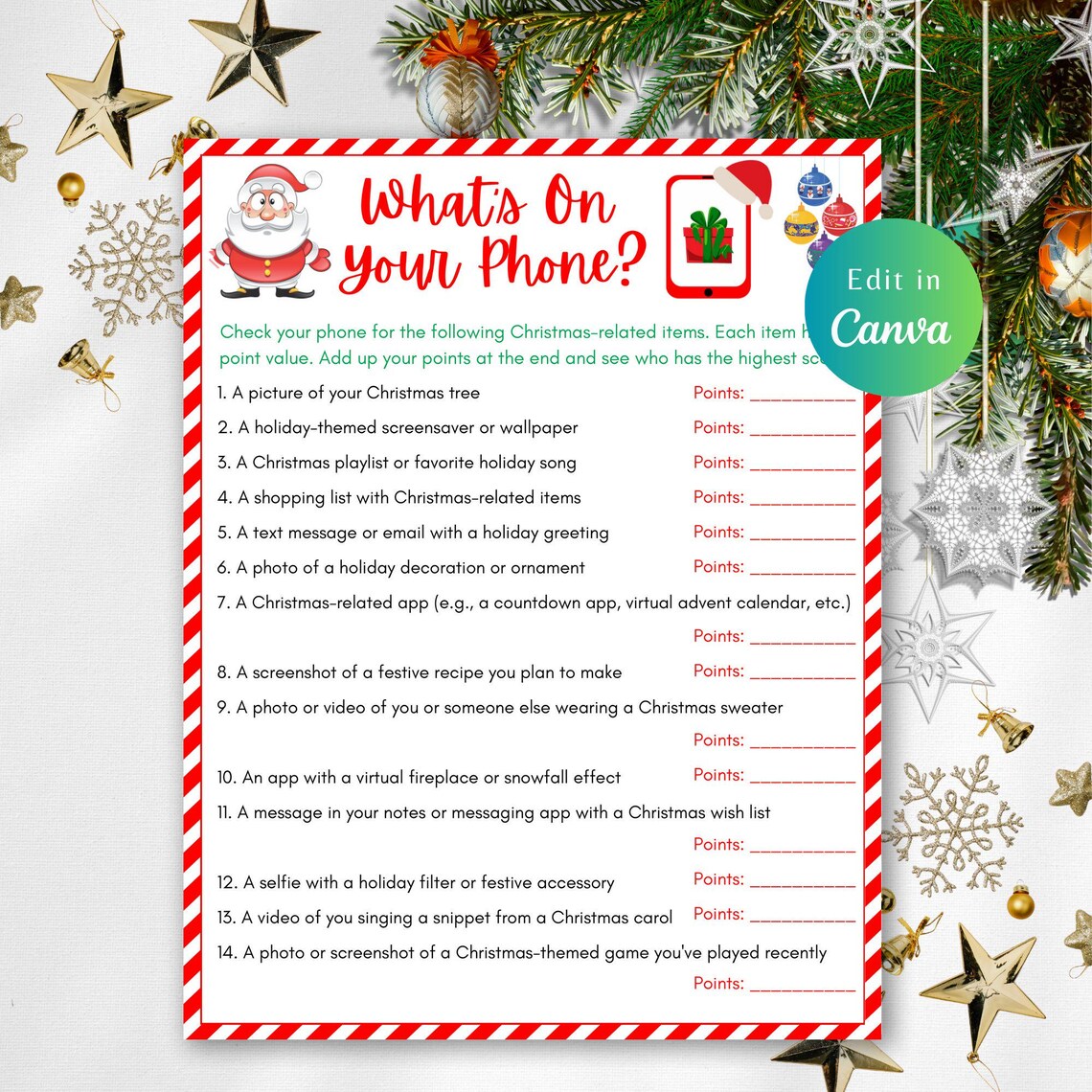Editable CHRISTMAS WHAT'S on Your Phone Game, Fun Christmas Game, Diy ...