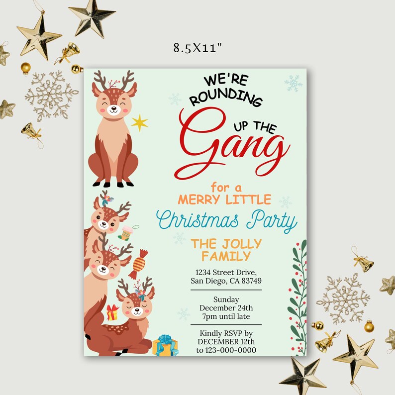 EDITABLE CUTE REINDEER Christmas Party Invitation, Cute Christmas ...