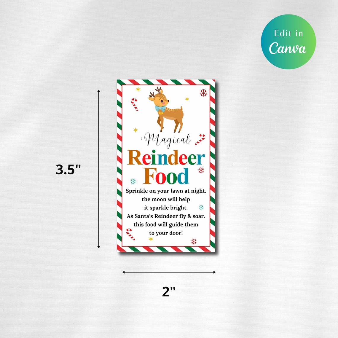 Editable REINDEER FOOD Tag, Treat Bag Topper, Reindeer Food, Reindeer ...