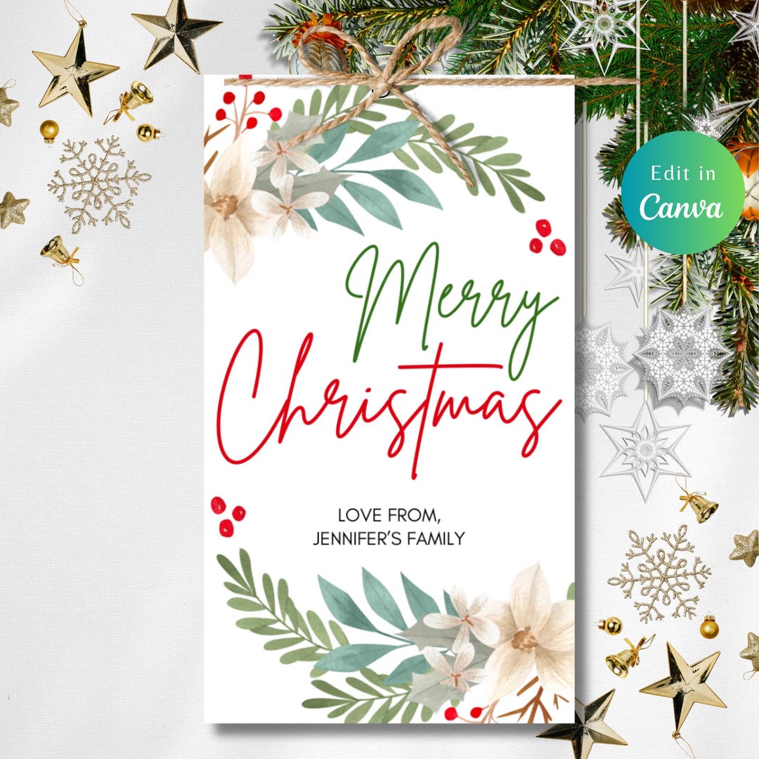 Editable MERRY CHRISTMAS Gift Tag, Printable Christmas Gift Tag ...