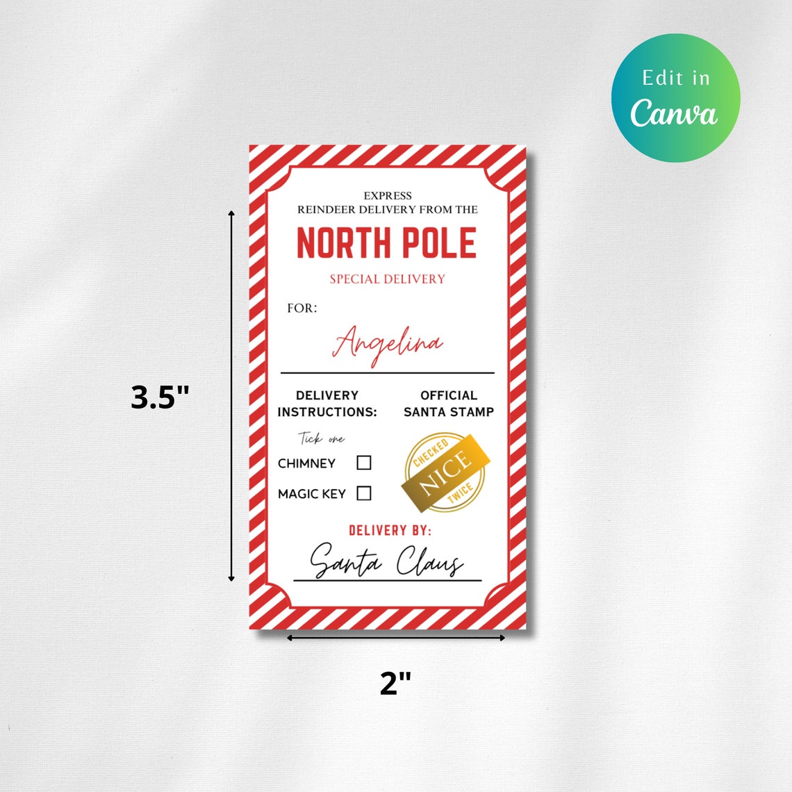 Editable North Pole Express Delivery Christmas Tag Template, Editable ...