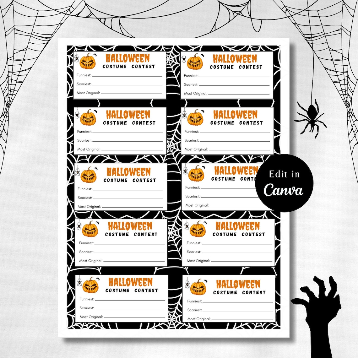 Editable HALLOWEEN COSTUME CONTEST Ballot, Halloween Games, Halloween ...