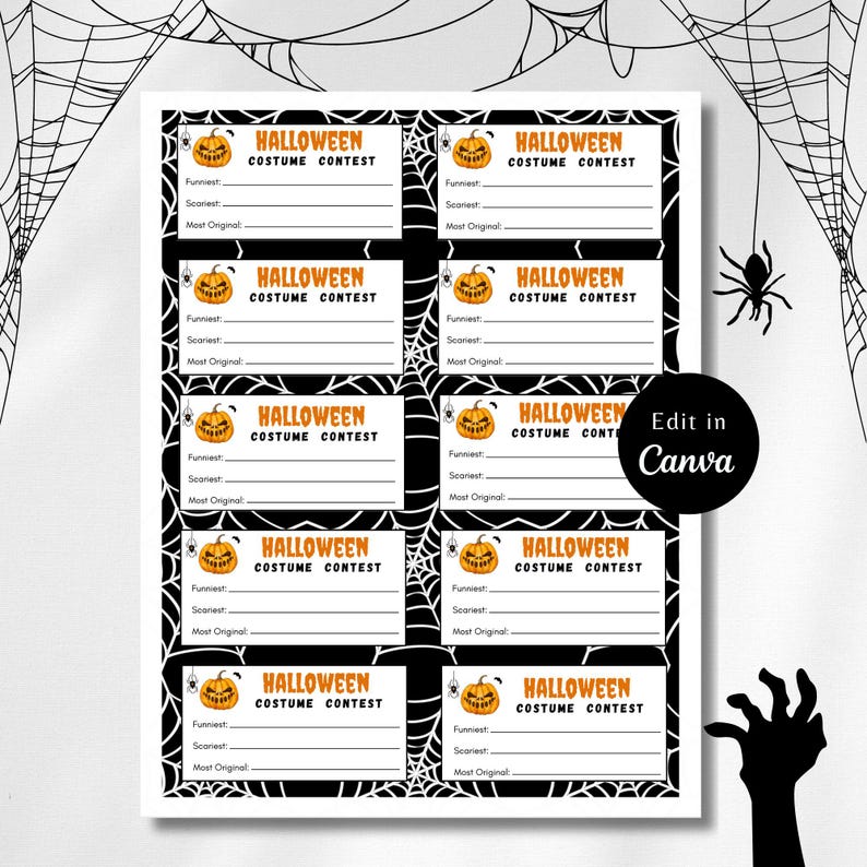 Editable HALLOWEEN COSTUME CONTEST Ballot, Halloween Games, Halloween ...