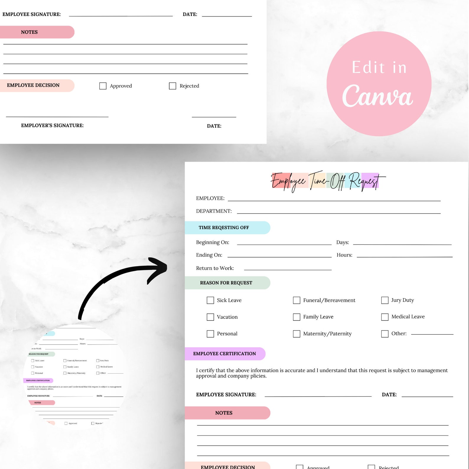 Editable EMPLOYEE TIME OFF, Time off Request, Pto Request Form ...