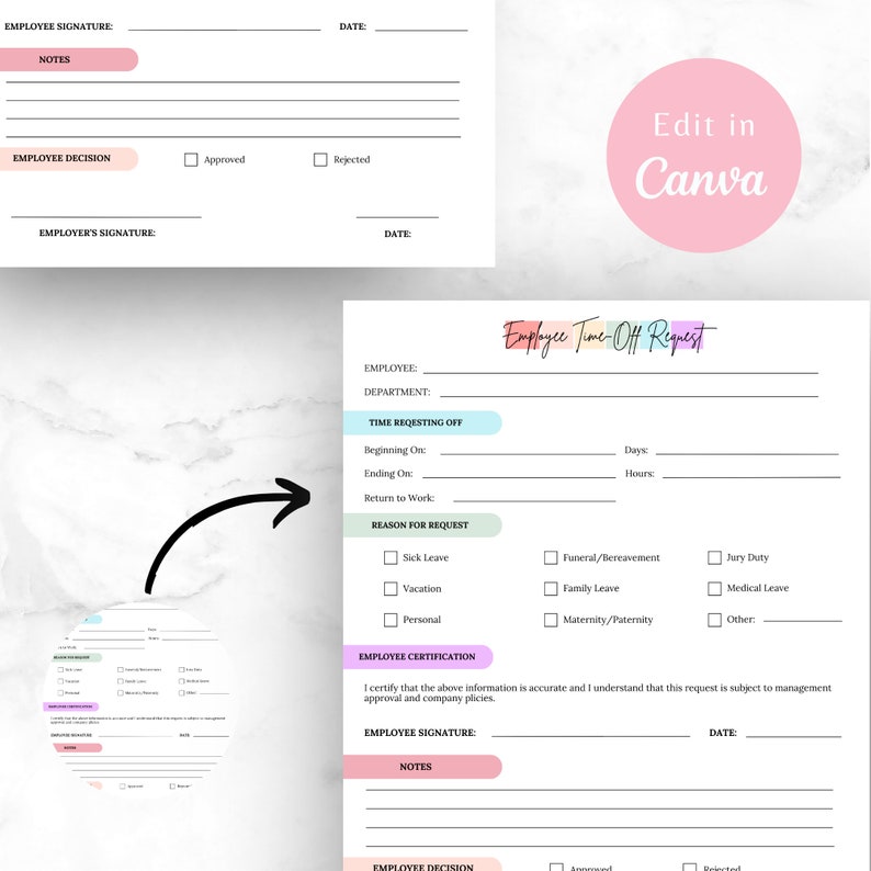 Editable EMPLOYEE TIME OFF, Time off Request, Pto Request Form ...