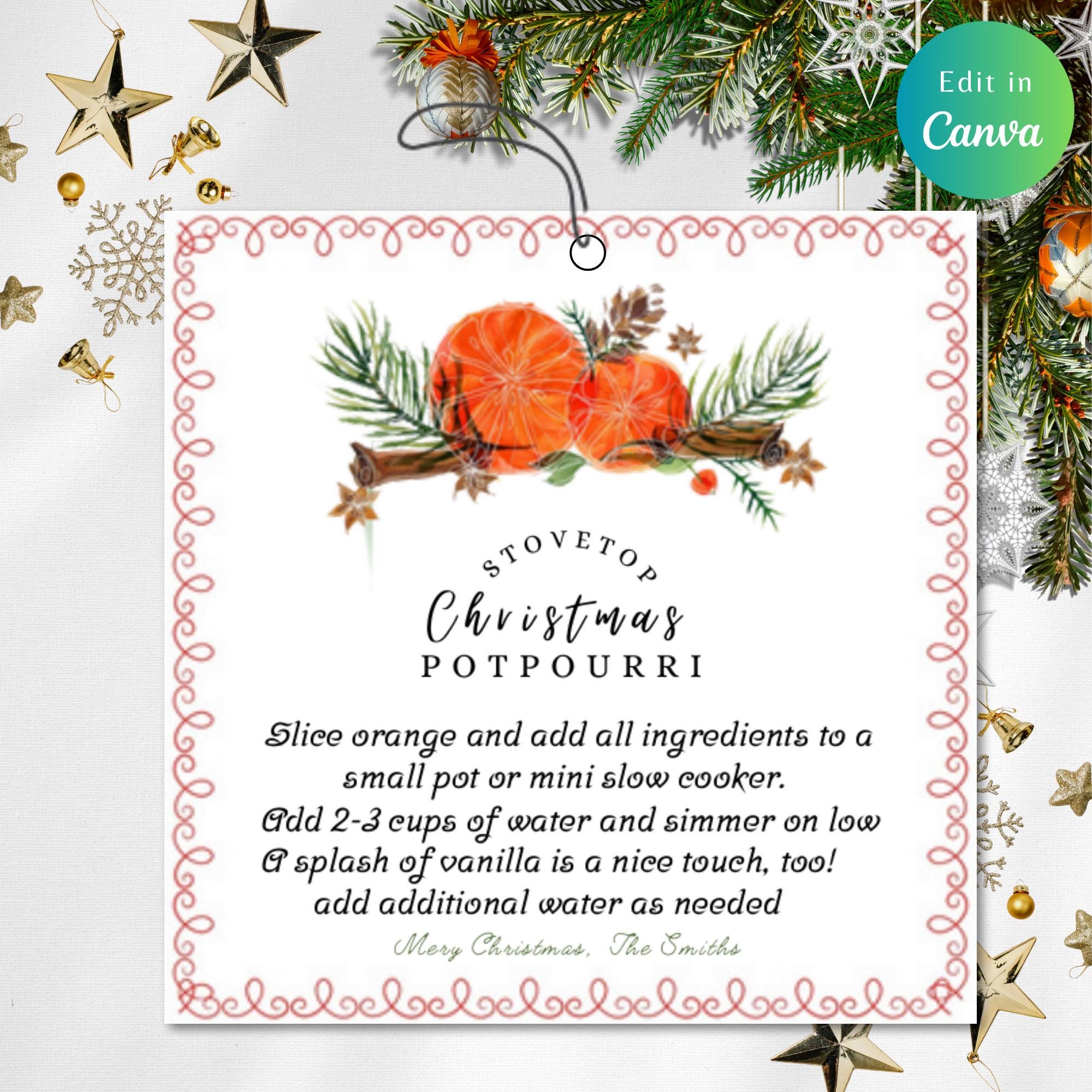 Editable SIMMER POT Instructions Tag, Printable, Editable, Holiday ...