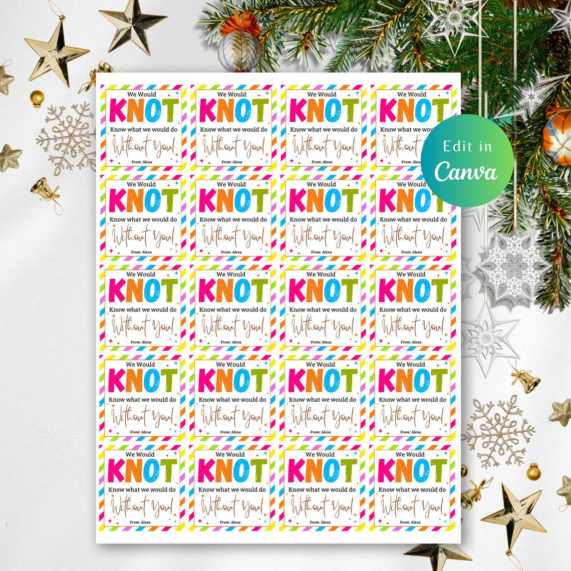 EDITABLE PRETZEL KNOT Gift Tag, Teacher Appreciation Tag Nurse Worker ...