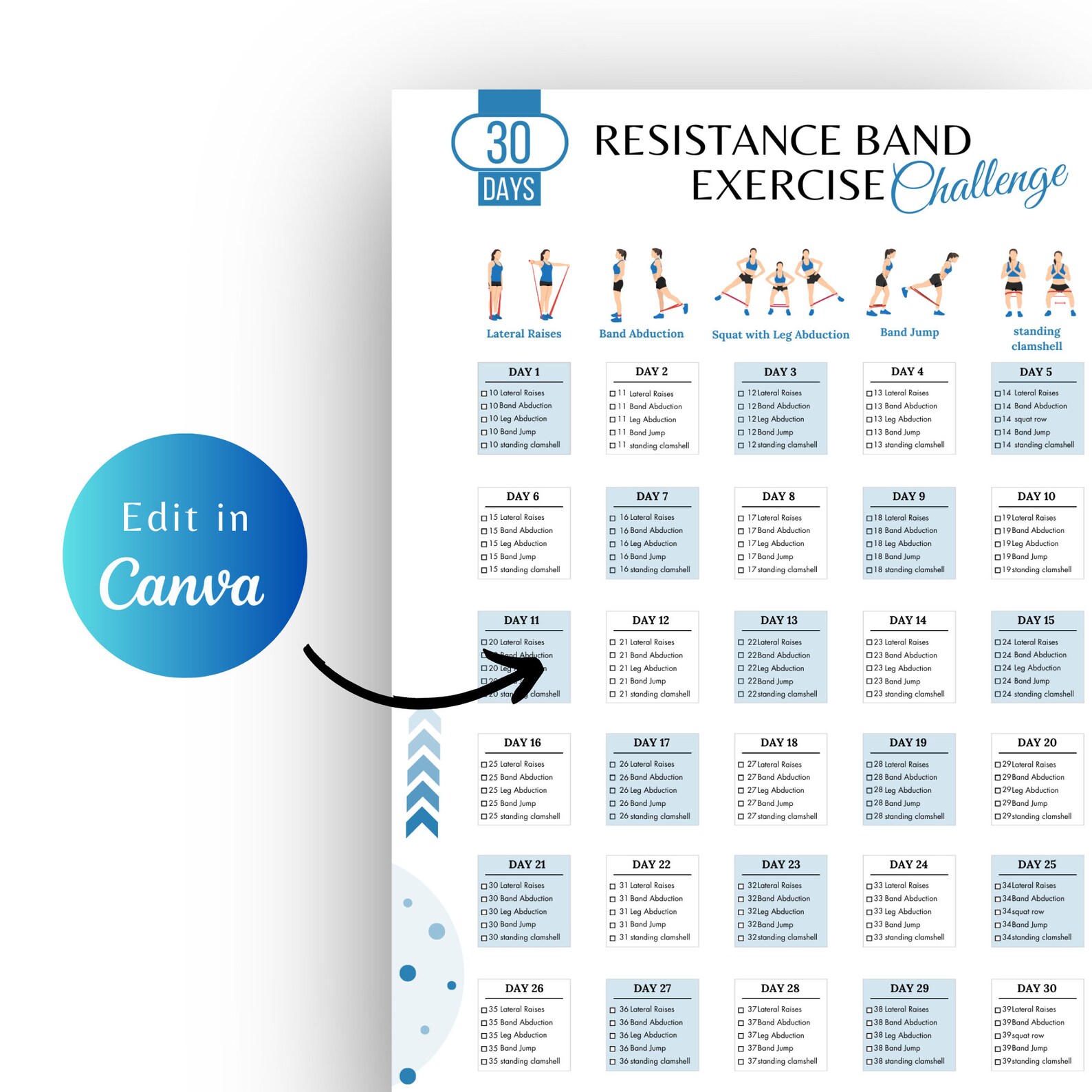 Editable 30 Days Resistance Band Challenge, Band Exercise Guide ...